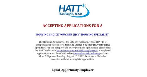 Accepting Applications: Housing Choice Voucher (HCV) Housing Specialist ...